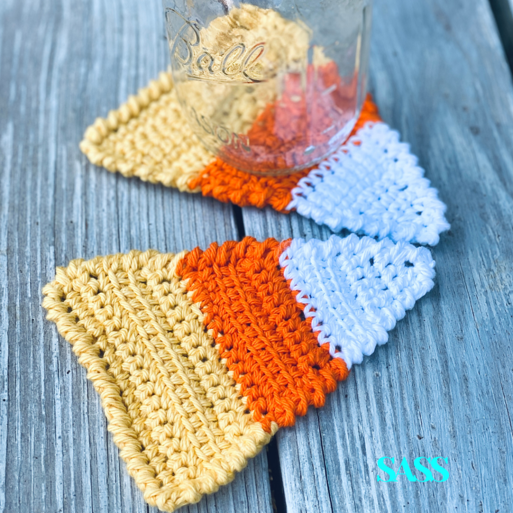 How to Crochet Candy Corn Coasters!! - SASS Crochet